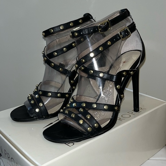 Boston Proper | Shoes | Boston Proper Strappy Studded Black And Gold ...